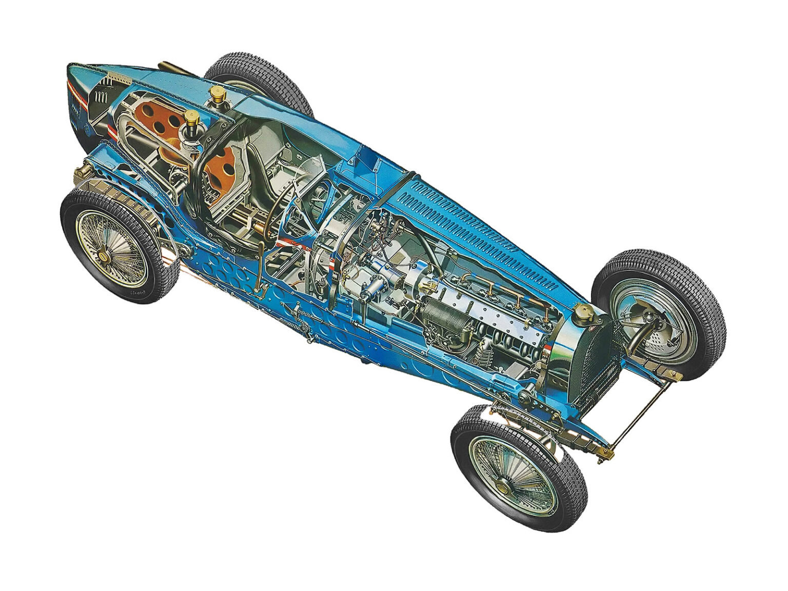 Bugatti Type 59 Grand Prix 1933 Cutaway Drawing in High quality